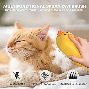 Cat Steam Brush, 3 In 1 Self-Cleaning Steam Cat Brush for Shedding with Release Button, Cat Deshedding Hair Brush with Steam for Long & Short Haired Cats and Dogs, Removes Tangled and Loose Hair