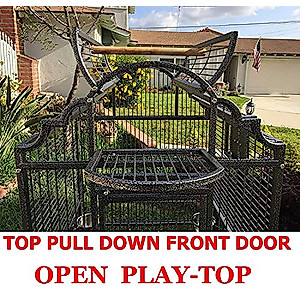 Large Elegant Wrought Iron Open Dome Play Top Bird Parrot Cage, Include Large Front Door and Small Pull Down Door, Metal Seed Guard, Solid Metal Feeders, Breeding Doors