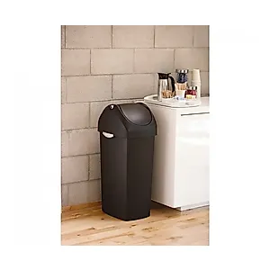 simplehuman 60 Liter / 16 Gallon Swing Lid Trash Can, Black Plastic