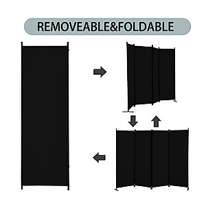 Room Divider 4-Panel Privacy Screen with 3 Support Foot, Portable Screen Steel Frame with Hook&Loop for Home, Office, Classroom, Studio, Meeting Black
