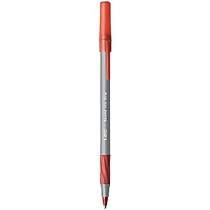 BIC Round Stic Grip Xtra Comfort Ballpoint Pen, Fine Point (0.8mm), Red, 12-Count