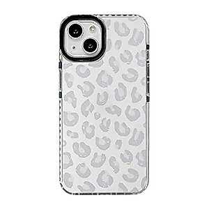 White Leopard Light Gray Soft Phone Case for Apple iPhone 13 Built-in Bumper Women Cute Stylish Cover for iPhone 13 6.1"