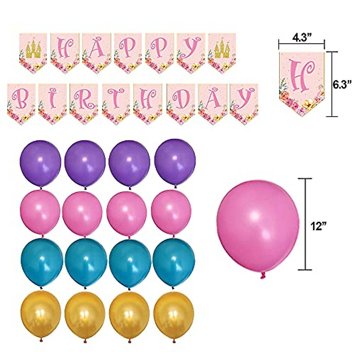 Princess Party Decorations, 145 PCS Princess Birthday Decorations, Princess Birthday Party Supplies Includes Princess Banner Paper Plates and Napkins Cups Balloons