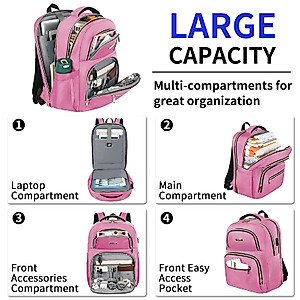 LTINVECK Travel Laptop Backpack for Women Men, Business Anti Theft TSA Friendly Laptops Backpack with USB Charging Port,Durable Water Resistant Computer Bag Fits 15.6 Inch Laptops,Pink