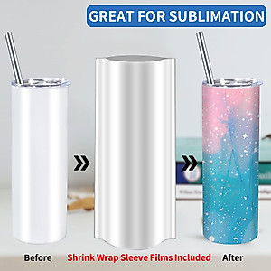Sublimation Tumblers Bulk 20 oz Stainless Steel Tumblers Blanks Kit with Lid and Straw, 4 Pack Straight Skinny Insulated Tumblers with Sublimation Shrink-Wrap for DIY-Gifts