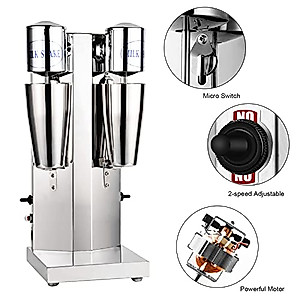 SNKOURIN Double Head Milkshake Maker Machine,110V Electric Beverage Blender with 2 Stainless Steel Cups,2 Speed Adjustable Commercial Milkshake Machine for Protein Shakes,Ice Cream and Cocktails…