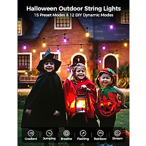 XMCOSY+ Patio Lights, 49Ft Smart Outdoor String Lights RGBW, 15 LED Bulbs, APP & WiFi Control, Compatible with Alexa, IP65 Waterproof String Lights for Outside, Color Changing Outdoor Patio Lights
