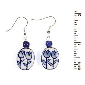 "Tulip Time" Dutch Blue Delft Porcelain Earrings