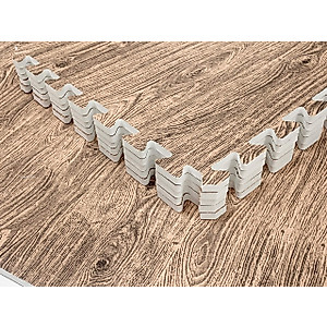 Tadpoles Natural Wood Grain Playmat Set, 9 Interlocking Foam Mats with 12 Border Pieces, Soft and Durable | Total Floor Coverage 56” x 56” | for Kids and Adults | Cherry Wood Print