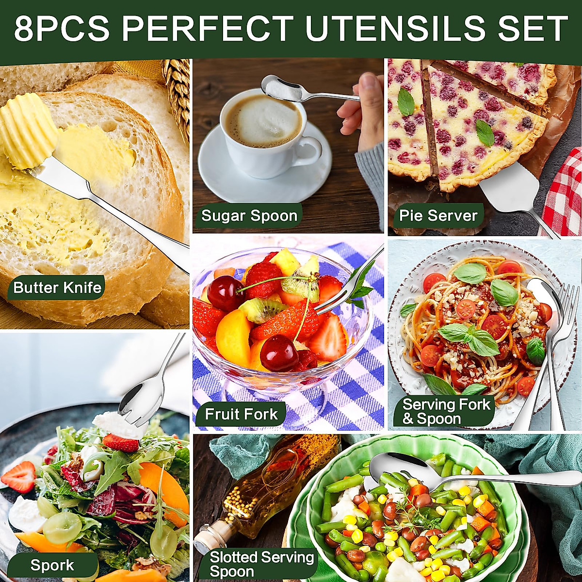 80 Pieces Silverware Set with Serving Utensils Set, CEKEE Stainless Steel Flatware Set for 12 with Steak Knives, Heavy Duty Cutlery Set, Kitchen Utensil Sets for Home Restaurant, Dishwasher Safe