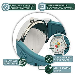 OWLCONIC Telling Time Teaching Clock - Bundled with Kids Watch. Learn to Tell Time Resources. Teal