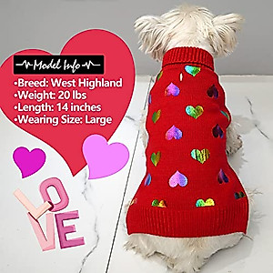 KYEESE Valentines Day Dog Sweaters Colorful Radiant Printing Love Design with Leash Hole Pet Sweater Pet Clothes,XL