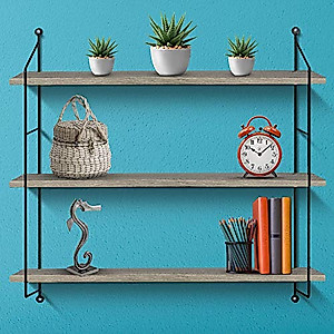 Sorbus® Floating Shelf with Metal Brackets — Wall Mounted Rustic Wood Wall Storage, Decorative Hanging Display for Trophy, Photo Frames, Collectibles, and Much More (3-Tier – Grey)