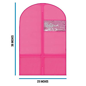 Plixio 36" Kids Garment Bags for Dance Costumes, Childrens Hanging Clothes, Uniform, Suits, Girls Dress Recital Outfit Organizer - Dance Garment Bags For Dancers with Zippered Pockets (3 Pack : 36", Pink)