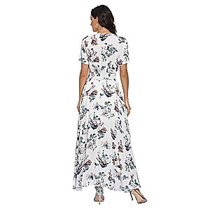 VintageClothing Women's Floral Print Maxi Dresses Boho Button Up Split Beach Party Dress