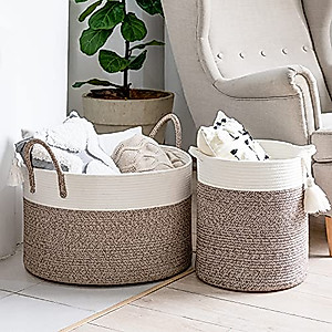 Goodpick Tall Cotton Rope Woven Basket and XXXL Large Laundry Basket Nursery Storage Bin With Handles