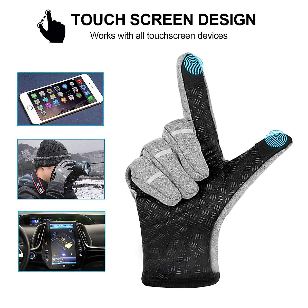 Winter Cycling Gloves for Men Women,Thermal Full Finger Bike Warm Gloves - Touch Screen Padded Bike Glove Water Resistant Windproof Anti-Slip for Running,Biking,Driving,Hiking,Mountaineering,Workout