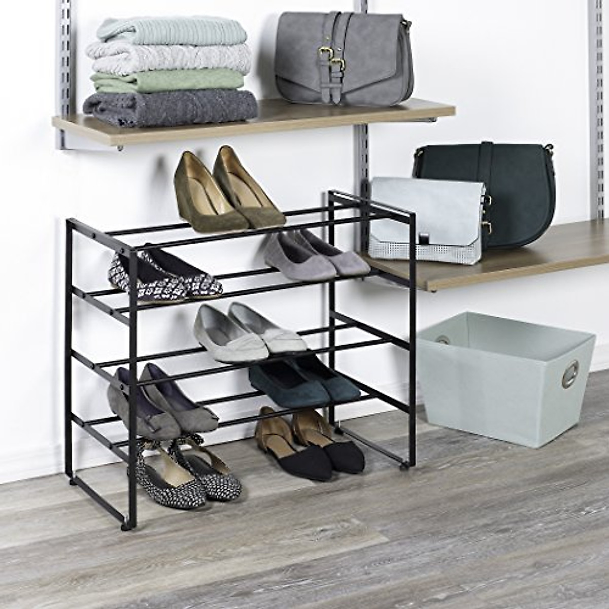 Richards Homewares Freestanding Shoe Rack, 4-Tier Holds Upto 12-Pair, Matte Black