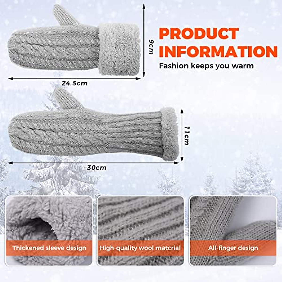 AURUZA Winter Warm Mittens for Women, Cozy Thick Knitted Gloves & Mittens Warm Soft Lining Cold Weather Accessories Gifts (Black)