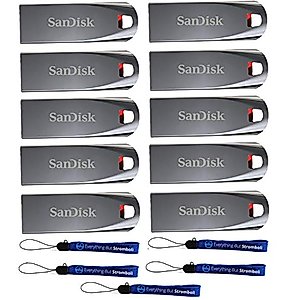 SanDisk (Ten Pack) Cruzer Force Flash Drive USB 2.0 Bundle with (5) Everything But Stromboli Lanyards (16GB 10 Pack)