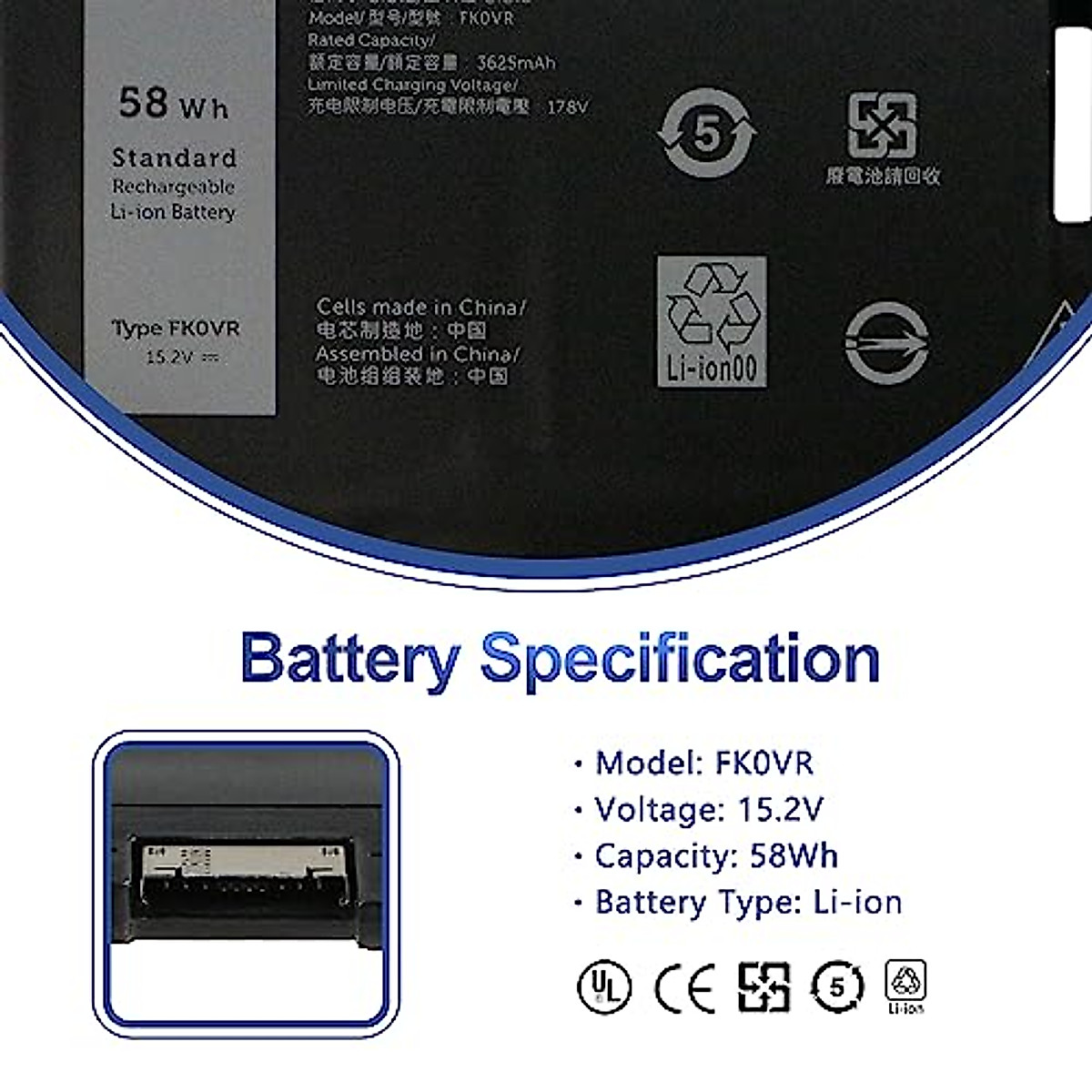 ANTIEE FK0VR Laptop Battery for Dell Latitude 7330 7430 7530 5330 P133G P133G002 P134G002 P134G P135G P135G002 P136G Series 0HFN8K HFN8K 08H6WD 8H6WD 08P81K 8P81K 0PX0GF PX0GF FKOVR 15.2V 58Wh