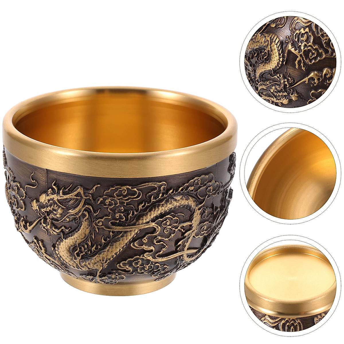 ARTIBETTER Kung Fu Teacups Chinese Copper Tea Cup Vintage Dragon Pattern Tea Tasting Cup Embossed Traditional Tea Mugs Japanese Sake Cup for Coffee Tea Espresso