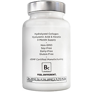 Amen Biotin Collagen Vitamins+ 10,000 mcg Biotin Supplement - Hydrolyzed Collagen, Vitamins C & E, Folate, Hyaluronic Acid, Keratin, MSM, Saw Palmetto - 3-Month Supply - Non-GMO - 90 Capsules