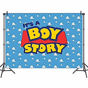 XLL 8x6ft Cartoon Boy It's a Story Photography Backdrop Birthday Party Photo Background Blue Sky White Clouds Backdrops Baby Shower Kids Hero Booth Studio Props, 8x6ft(240x180cm)