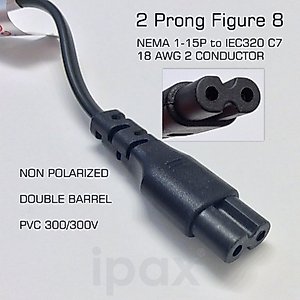 Ipax 10 Ft Long Two Prong AC Power Adapter Cord Cable Compatible with PS5 PS4 PS3 Slim LG TCL Samsung UN32EH5300 UN40EH5300 UN46EH5300 UN50EH5300 UN28H4000 UN40J5200 UN43J5200 UN48J5200 UN50J5200 TV