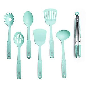 GreenLife Soft Grip Healthy Ceramic Nonstick, Cookware Pots and Pans Set, 16 Piece, Turquoise & Nylon Cooking Set, 7-Piece, Turquoise, 7pc Utensil, Turqouise