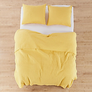Levtex Home - Cross Stitch Yellow Quilt Set - Twin/Twin XL Quilt + One Standard Pillow Sham - Cross Stitched Pattern - Quilt Size (68x86in.) and Pillow Sham Size (26x20in.) - Reversible -Cotton Fabric