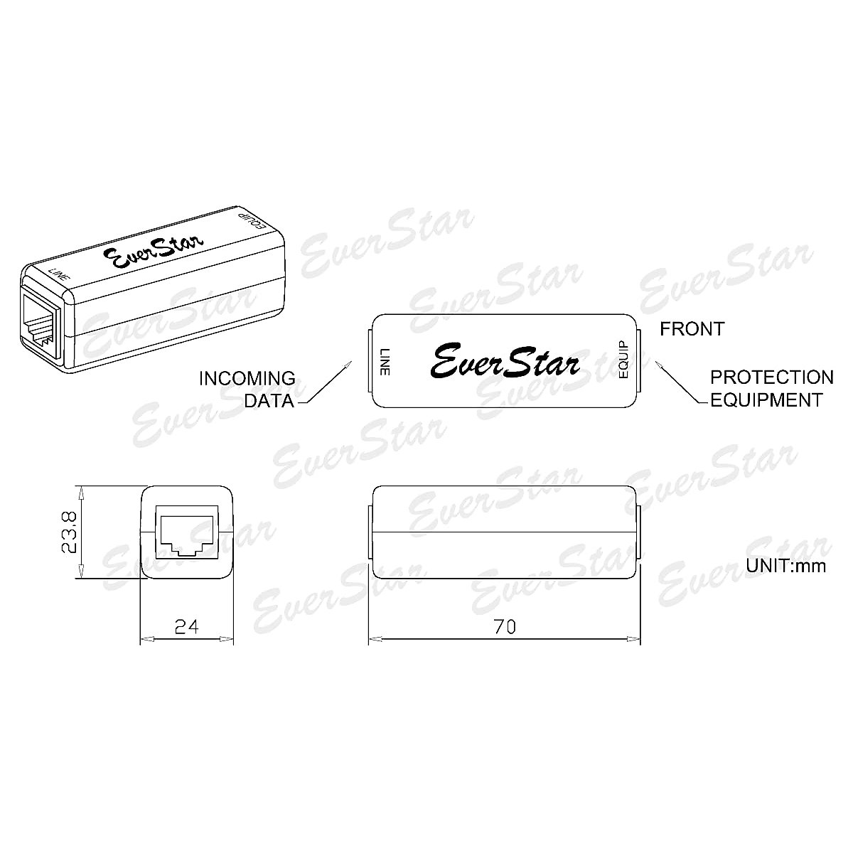 EverStar MI-300DG LAN Signal Noise Filter + 5" UTP Patch Cable for Healthcare (EN60601-1 Compliant) | Apple/Android TV, Hi-Res Audio Systems (RJ45) | Ethernet Galvanic Isolator | Dark Gray