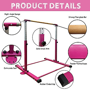 JC-ATHLETICS Gymnastic Kip Bar,Kids Girls Junior Ages 3-15,3' to 5' Adjustable Height,Home Gym Equipment,Home Training,1-4 Levels,260lbs Weight Capacity