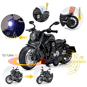 CYYSFIVQZ Toy Motorcycle,Pull Back Motorcycle Toy with Sounds and Lights,1:12 Alloy Motorcycle Model for Boys,Pull Back Motorcycle Toys Gift for Boy Girl (Black)