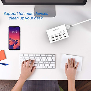 USB Charger, HITRENDS 8 Ports Charging Station 60W/12A Multi Port USB Charging Hub for Multiple Devices (5ft Cord, White)