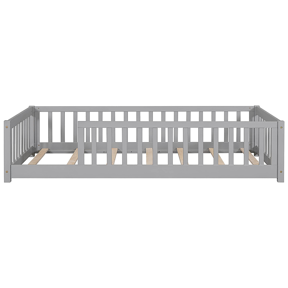 Twin Size Montessori Floor Bed for Kids,Twin Floor Bed Frame with Slats,Solid Wood Twin Bed Frame for Girls Boys,Grey