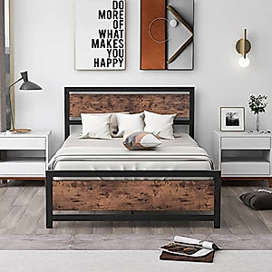 Epinki Metal and Wood Bed Frame with Headboard and Footboard, Full Size Platform Bed, No Box Spring Needed, Easy to Assembly Black