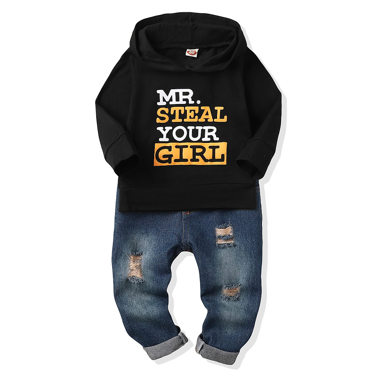 NZRVAWS 12 Months Boy Clothes Toddler Boy Outfit Hoodie Sweatsuit Tops +Ripped Jean Long Pants Fall Winter 2 Piece Outfits Set for Baby Boy