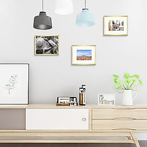 Golden State Art, Gold 8x10 Picture Frame Aluminum Displays Photos 5x7 with Mat or 8 x 10 inch Without Mat Shatter-Resistant Glass Table Top Display and Wall Mounting Photo Frame (6 Pack)