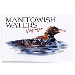 Lantern Press 8x12 Inch Art Print Wall Decor, Manitowish Waters, Wisconsin, Loon Icon