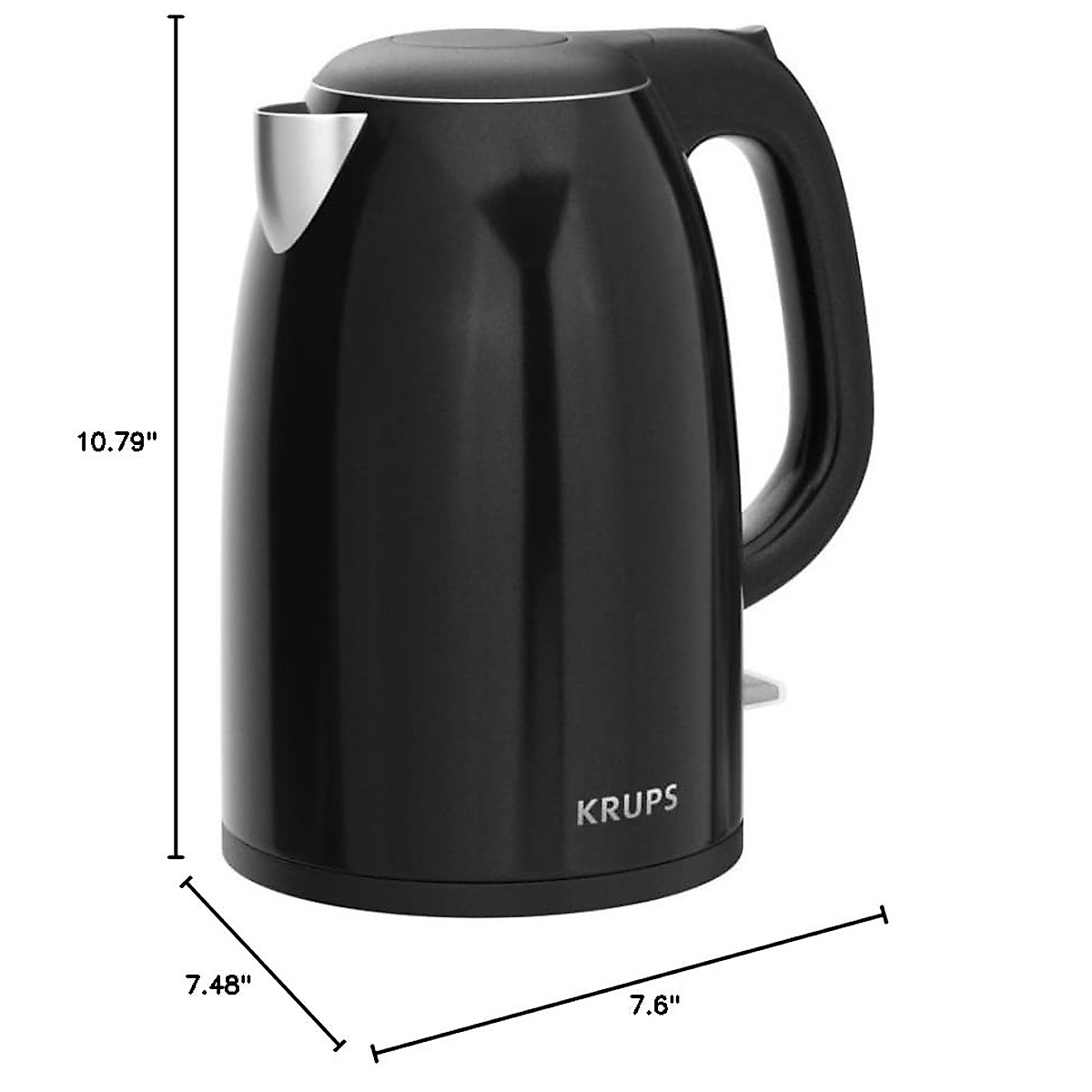 Krups, Electric Kettle, Cool Touch Stainless Steel Interior 1.5 Liter 1500 Watts Fast Boiling, one cup in 80 seconds, Double Wall, Fast Boiling, Auto Off, Keep Warm, Cordless Black