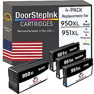 DoorStepInk Remanufactured Ink Cartridge Replacements for HP 950XL 951XL (Black Cyan Magenta Yellow) 950 XL 951 XL 4 PK for HP Officejet 8600, Officejet Pro 251DW 276DW 8100 Series 8600 8610 8620