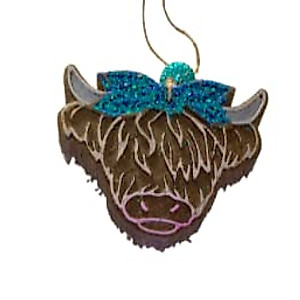 Custom Car Freshner, Highland Cow, Leather and lace
