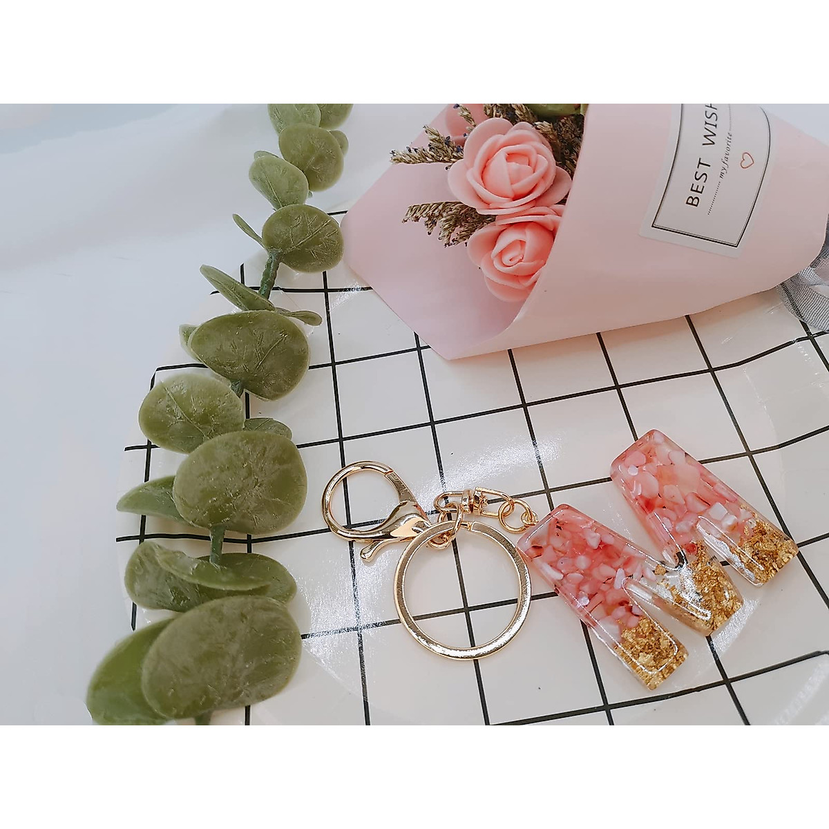 Meefisher Pink Glitter Letter A-Z Keychain Pink Resin Alphabet Initial Letter Pendant Key Ring Accessories for Purse Handbags Women Girl-M