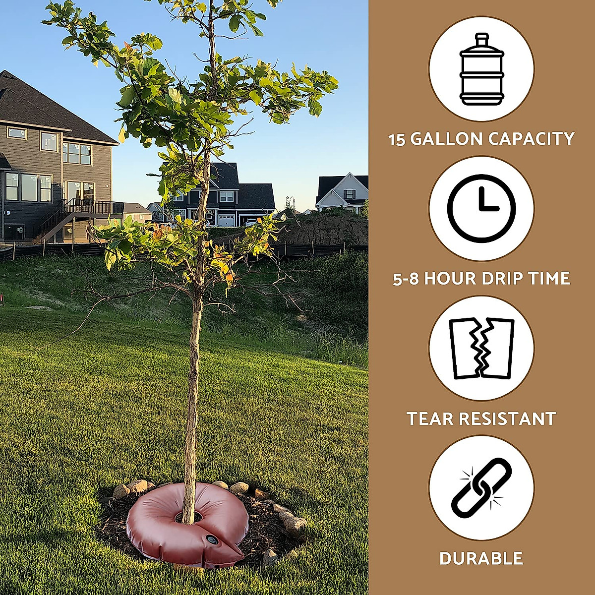 ANACOCO 2 Pack of Slow Release Tree Watering Ring Bags - Heavy Duty 15 Gallon Drip Irrigation Water Pouch - Complete with Improved Easy Fill Cap