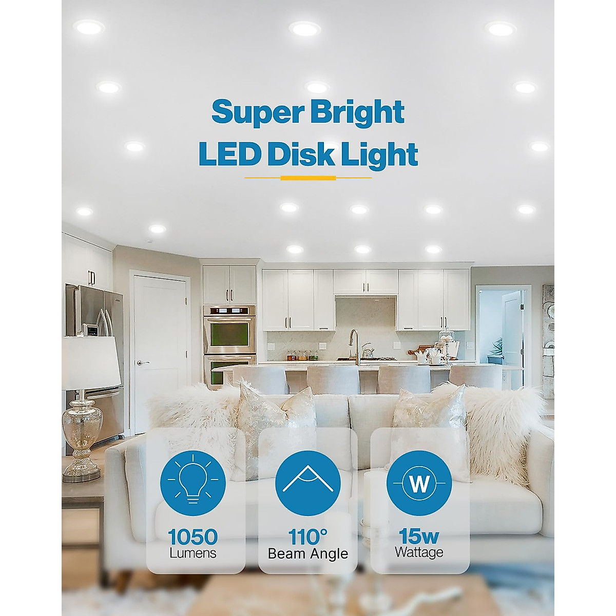 Sunco Lighting 12 Pack 5/6" LED Disk Lights Flush Mount Ceiling Light Fixture Recessed 5000K Daylight, 100W Equivalent 15W, 1050LM, Dimmable Low Profile Surface Mount ETL & Energy Star Listed