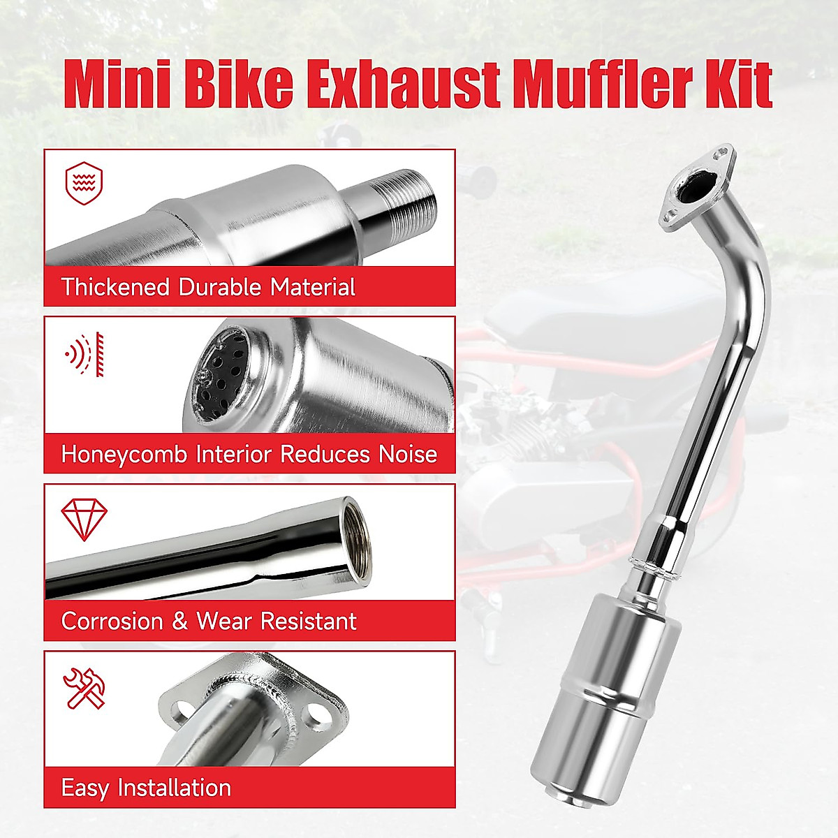 GREHUA Upgrade Exhaust Pipe Muffler Jet Kit Compatible with Predator 212cc 196cc 5.5hp 6.5hp GX160 GX200 Engine Coleman CT200U CT200U-EX BT200X Baja Warrior MB200 Mini Bike KT196 Go Kart Parts