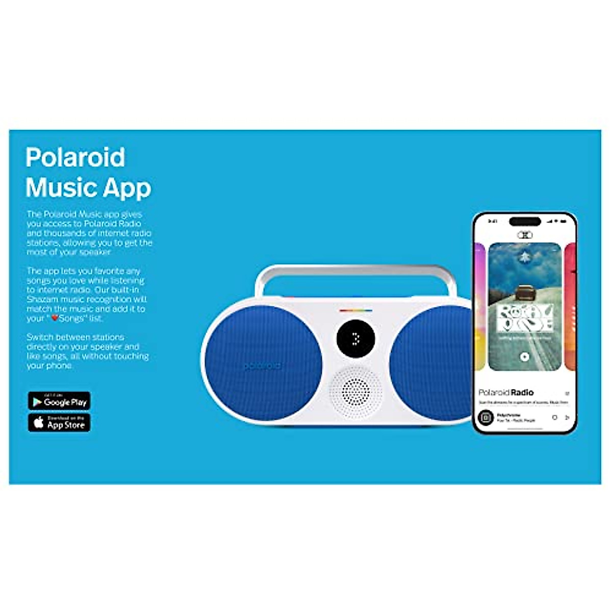 Polaroid P3 Music Player (Black) - Retro-Futuristic Boombox Wireless Bluetooth Speaker Rechargeable with Dual Stereo Pairing