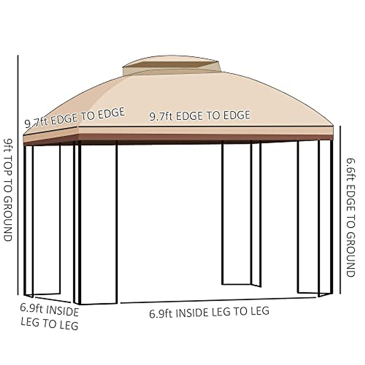 Outsunny 10' x 10' Patio Gazebo with Corner Shelves, Double Roof Outdoor Gazebo Canopy Shelter with Removable Mesh Netting, for Garden, Lawn, Backyard and Deck, Beige