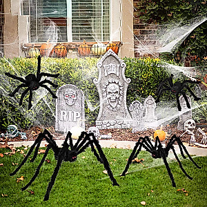 Halloween Spider Decorations, 4 Pcs Gaint Spiders Halloween Decorations Outdoor Scary, Halloween Spider Scary Fake Spiders Halloween Decor for Outside House Indoor Yard Haunted House Window